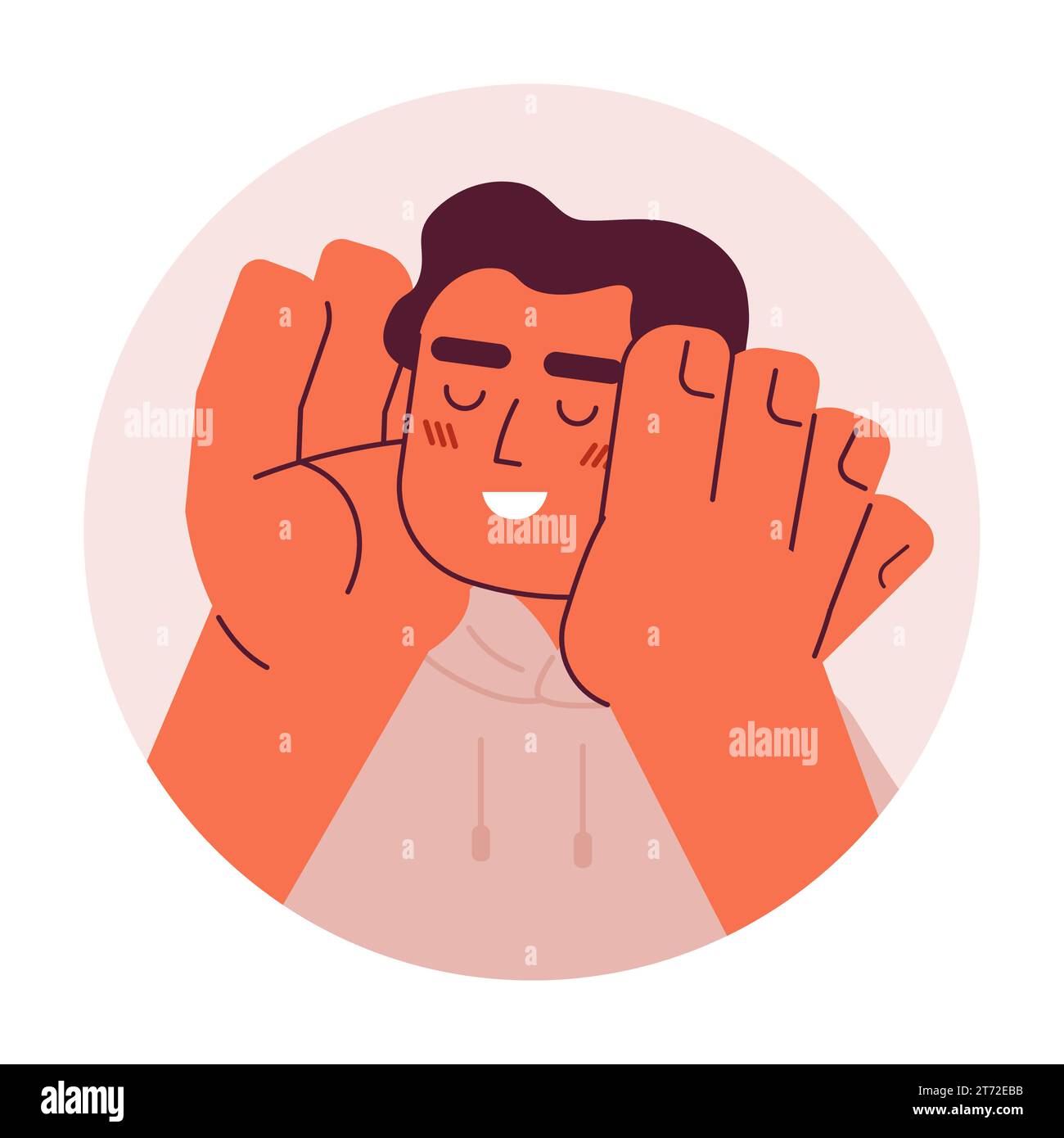 Relaxed hispanic man smiling hands on face 2D vector avatar ...
