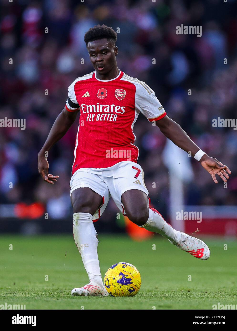Arsenal's Bukayo Saka in action during the Premier League match at the ...