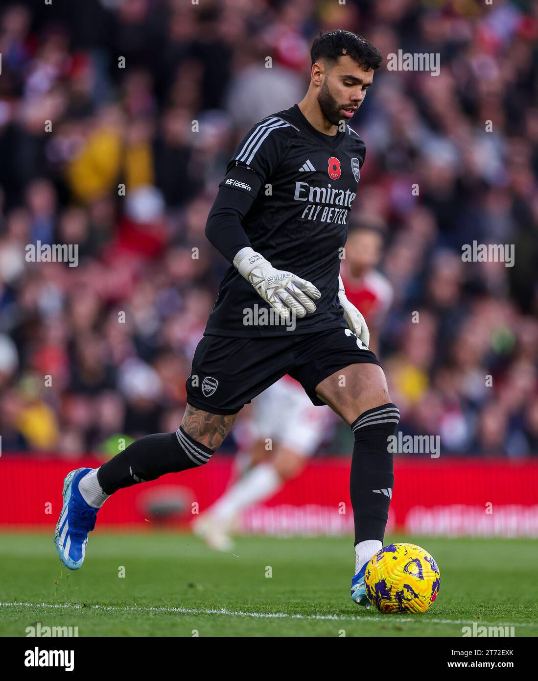 Arsenal goalkeeper David Raya in action during the Premier League match ...