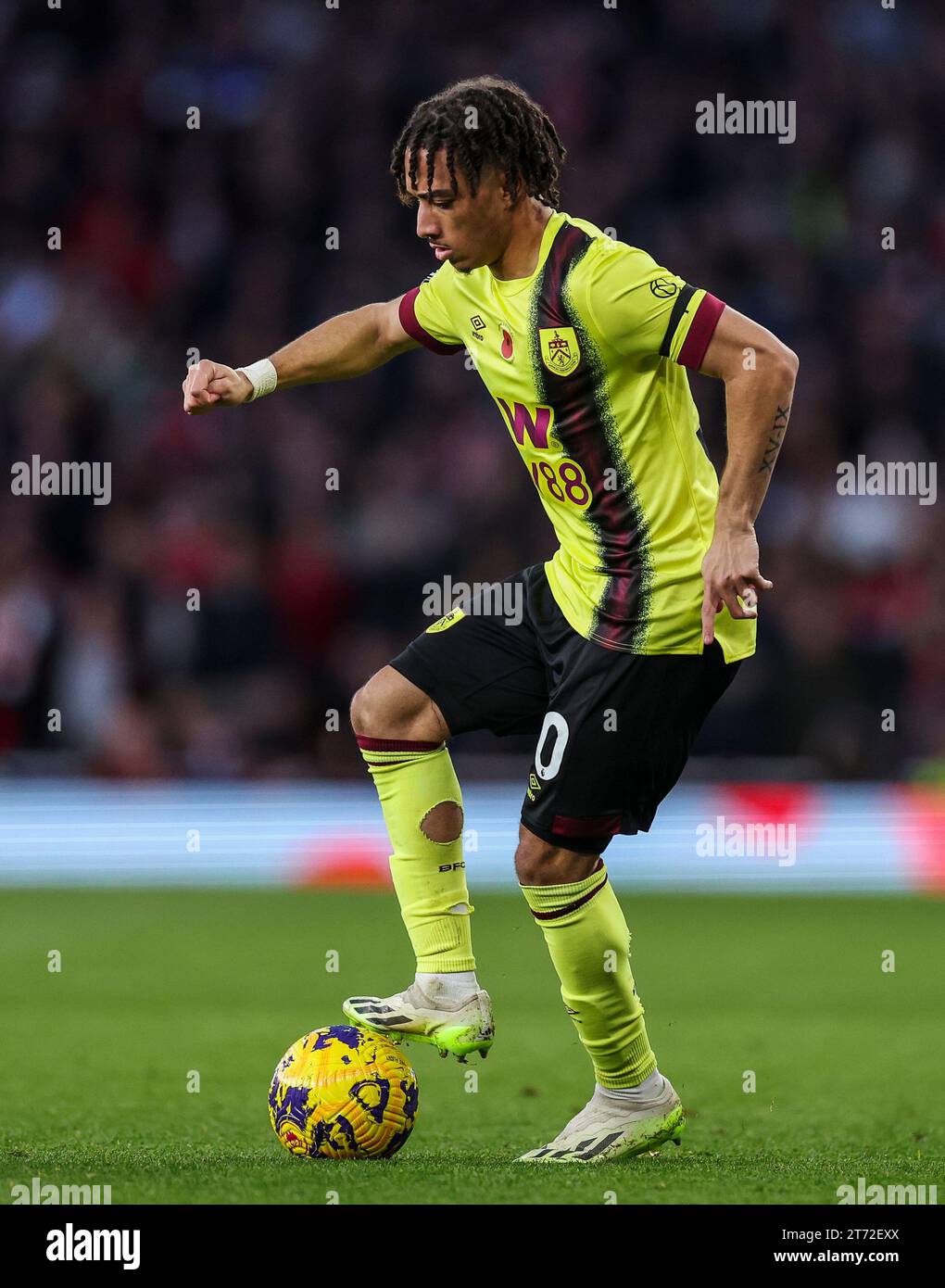 Burnley’s Luca Koleosho in action during the Premier League match at ...