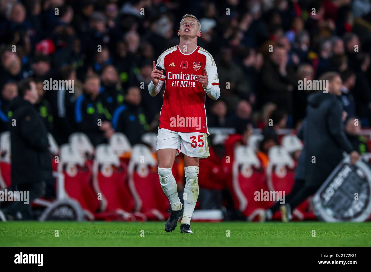 Arsenals Oleksandr Zinchenko Celebrates After Scoring Their Sides