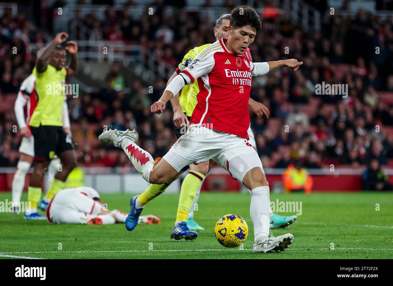 Arsenal’s Takehiro Tomiyasu in action during the Premier League match ...