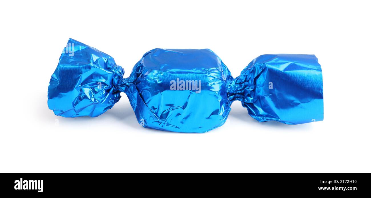 Tasty candy in blue wrapper isolated on white Stock Photo - Alamy