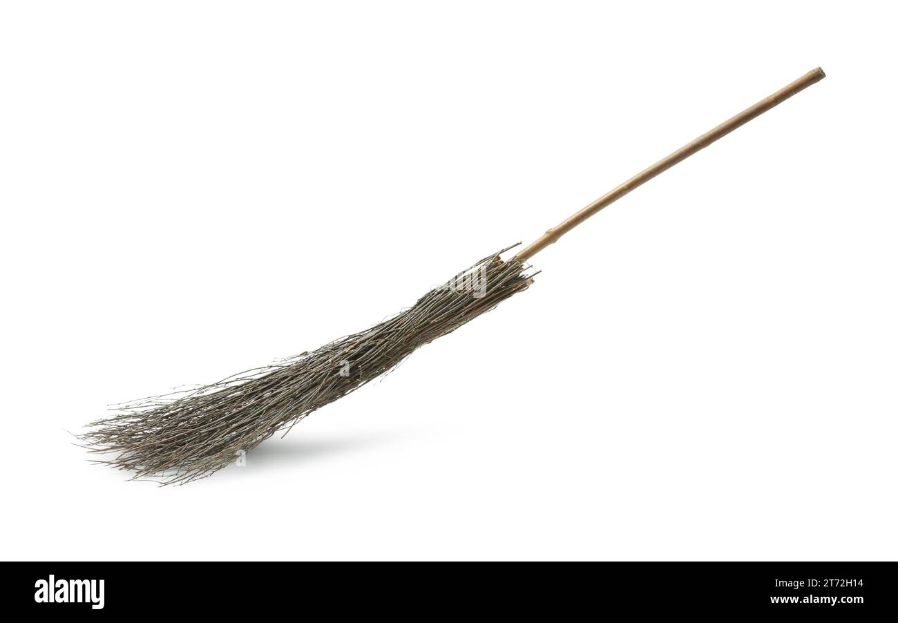 Old broom with wooden handle isolated on white Stock Photo - Alamy