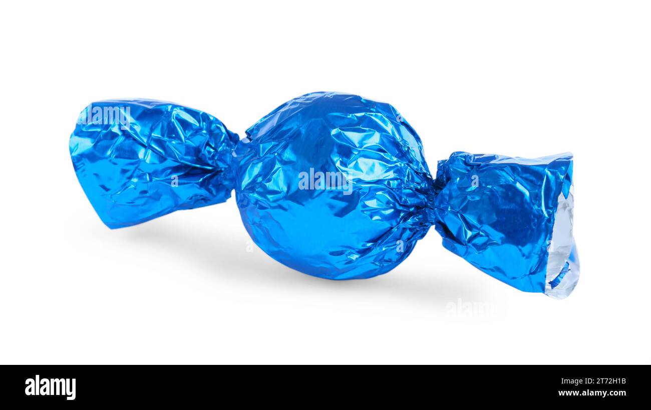 Tasty candy in blue wrapper isolated on white Stock Photo - Alamy