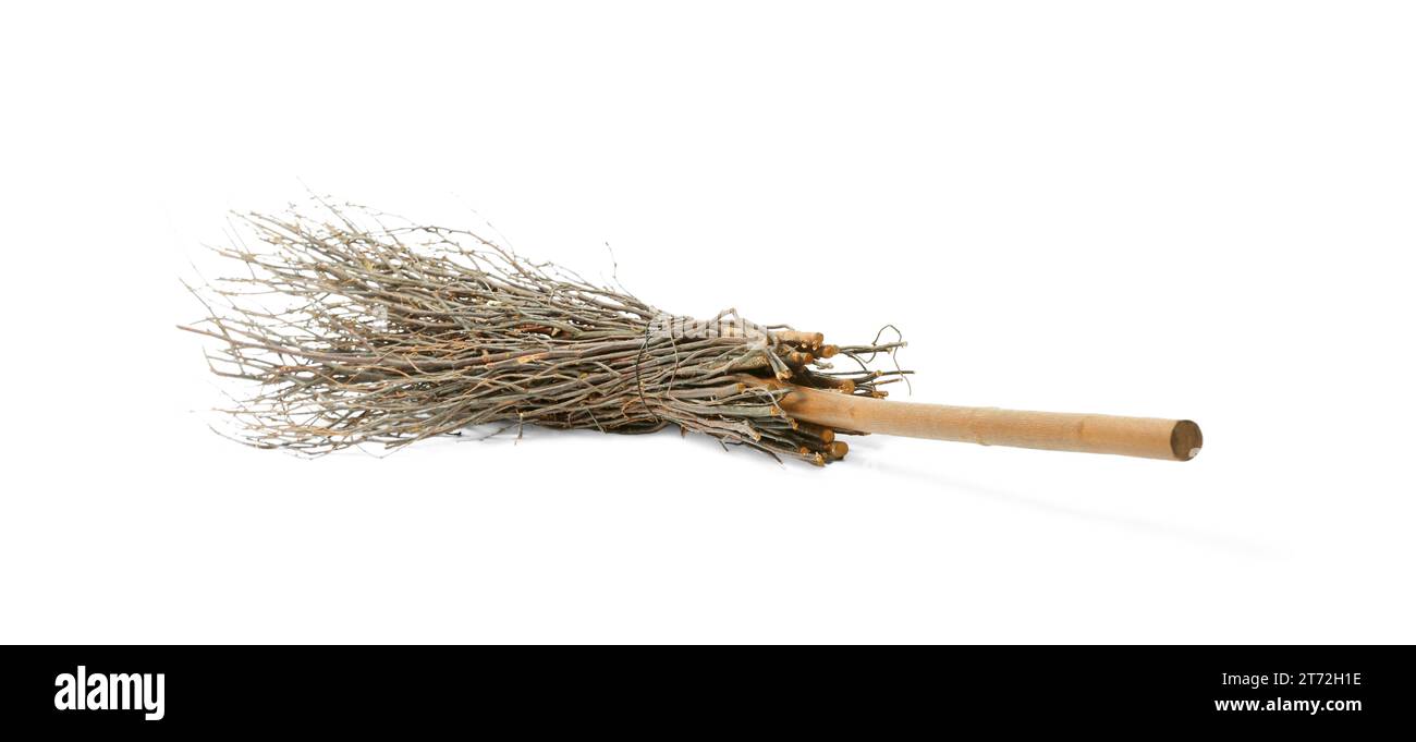 Old broom with wooden handle isolated on white Stock Photo - Alamy