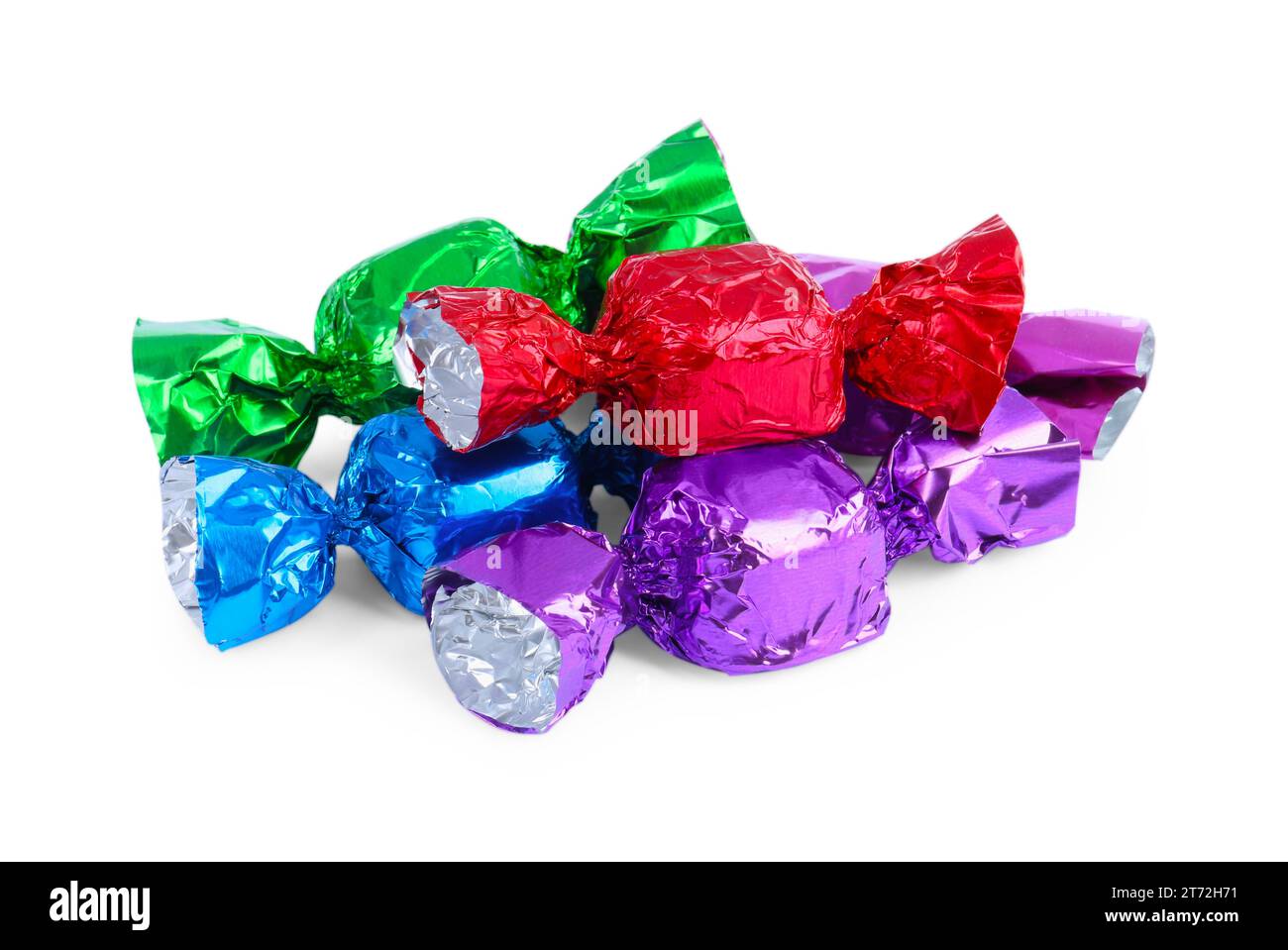 Tasty candies in colorful wrappers isolated on white Stock Photo - Alamy