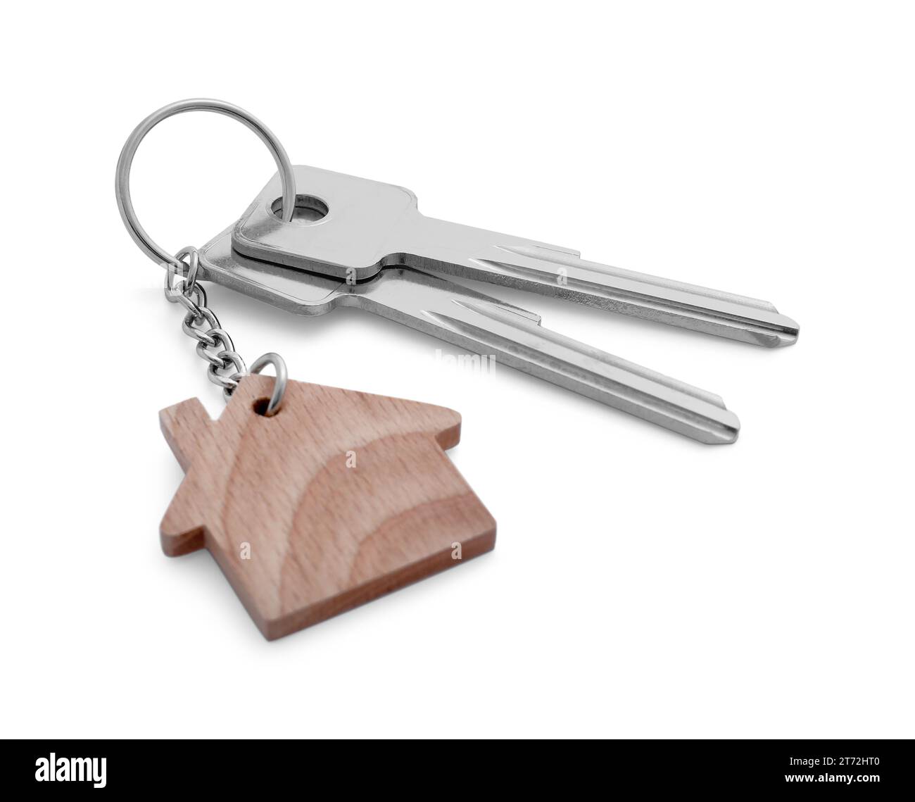 Key with keychain in shape of house isolated on white Stock Photo - Alamy