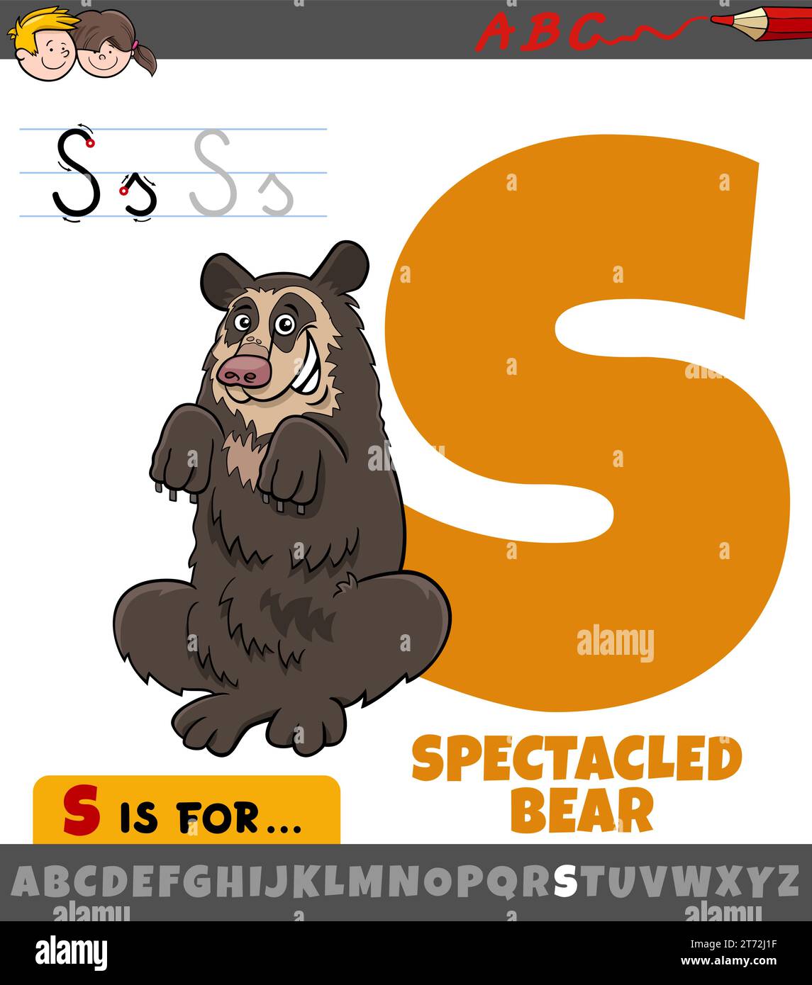 Educational cartoon illustration of letter S from alphabet with ...