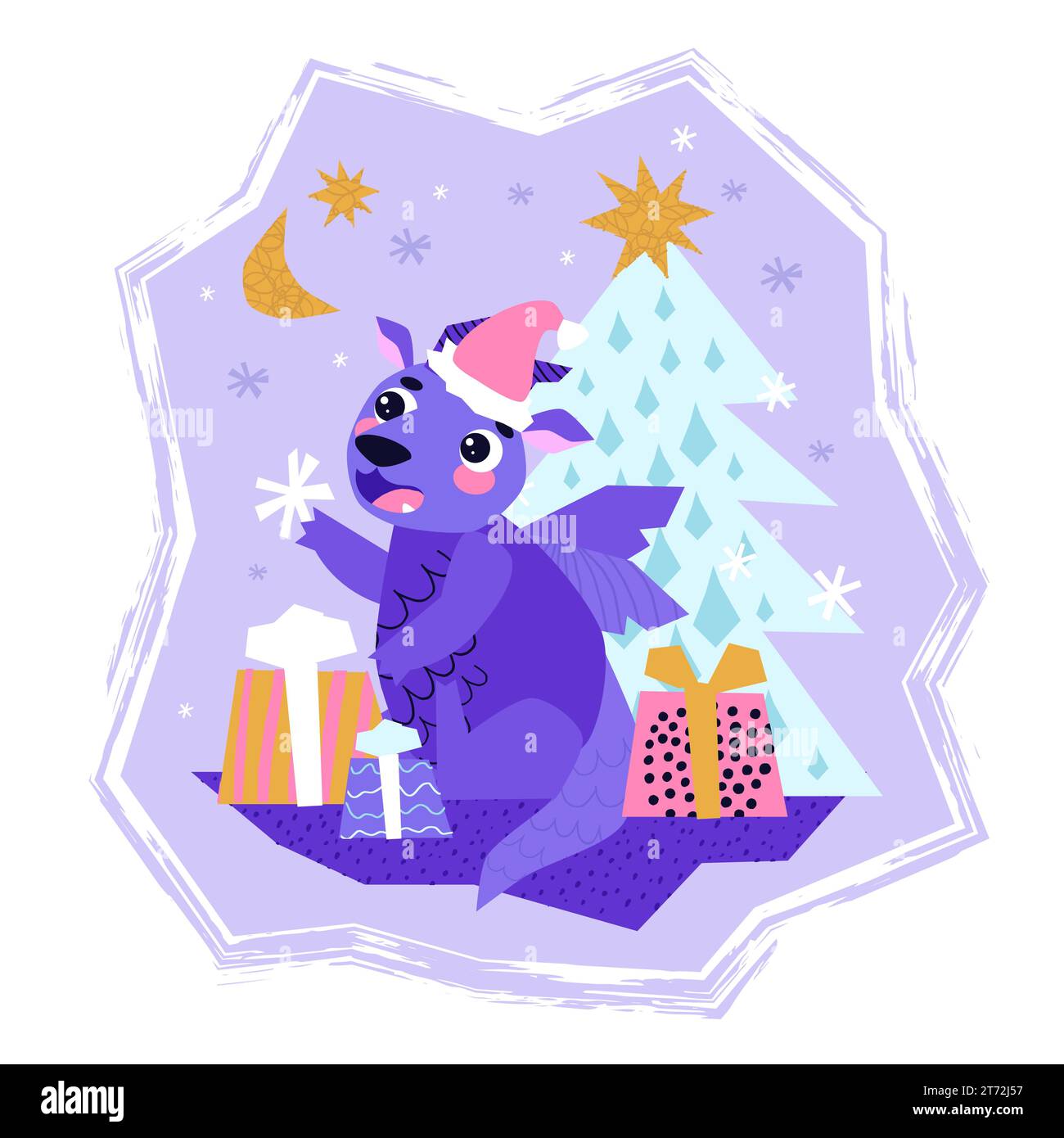 Dragon wrapping presents. Gift giving season. December. Winter ...