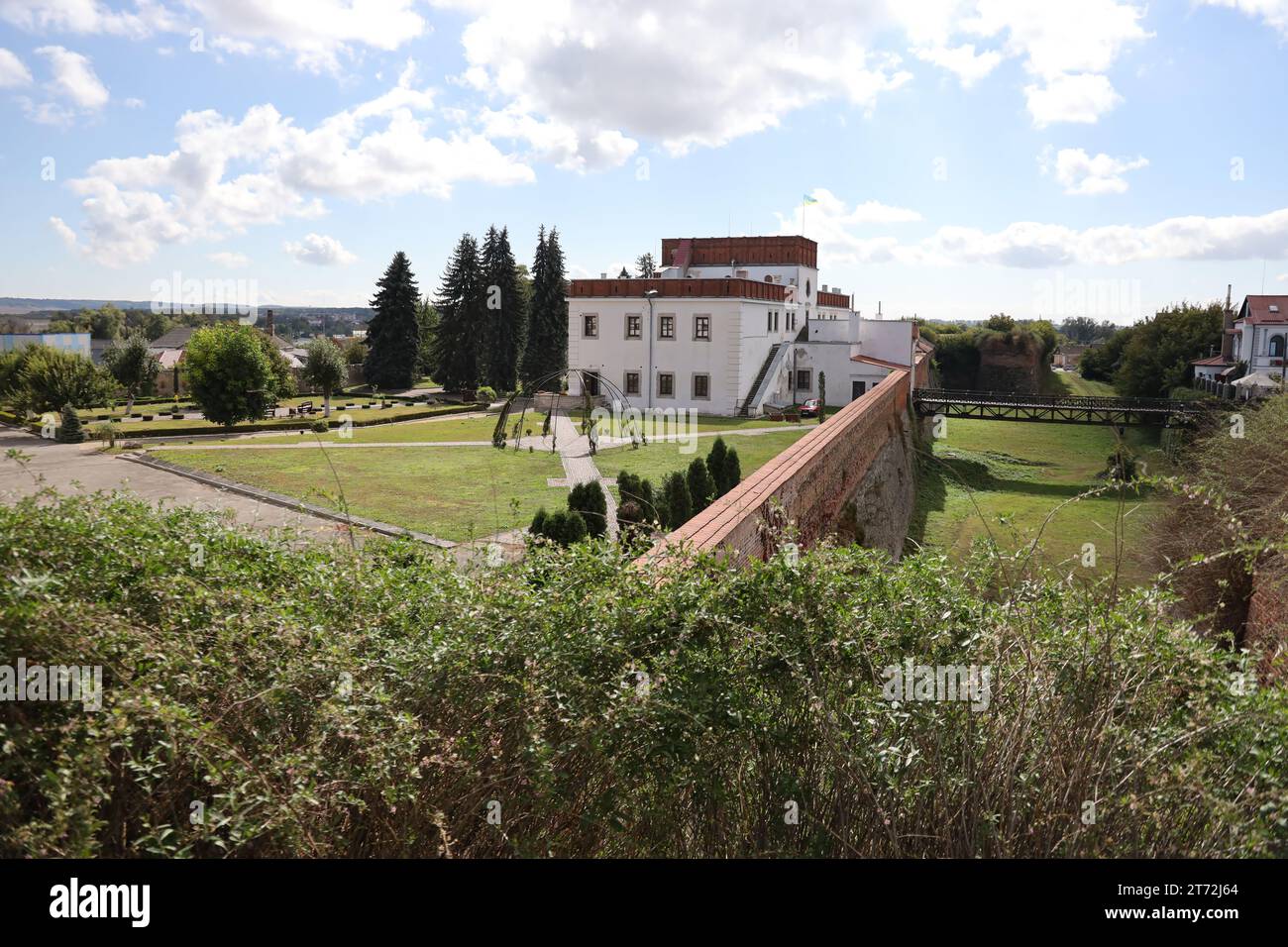 RIVNE, UKRAINE - SEPTEMBER 16, 2023 View to the historic castle ...