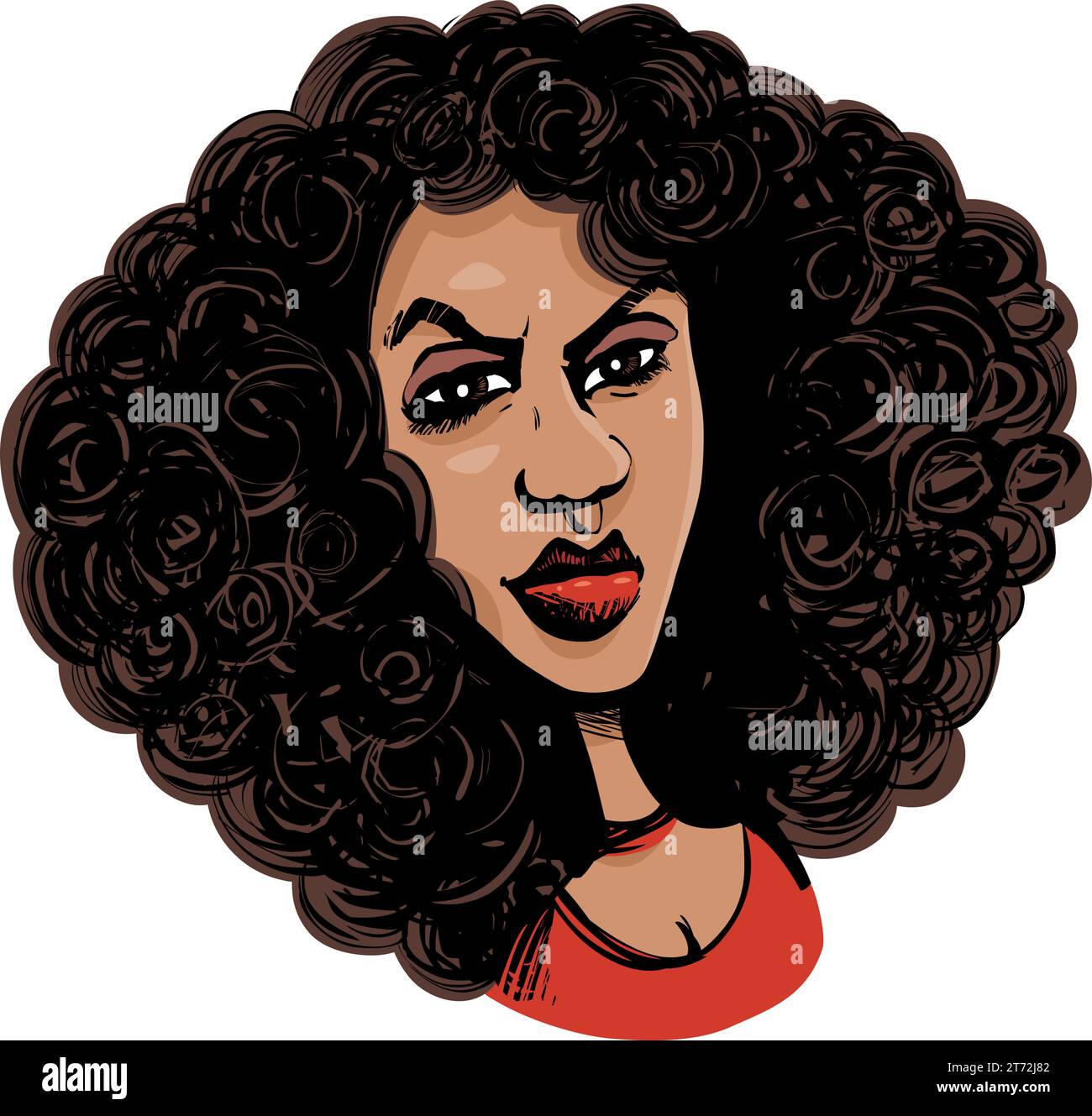 Drawing Illustration Of Woman With Curly Hair Stock Vector Image And Art