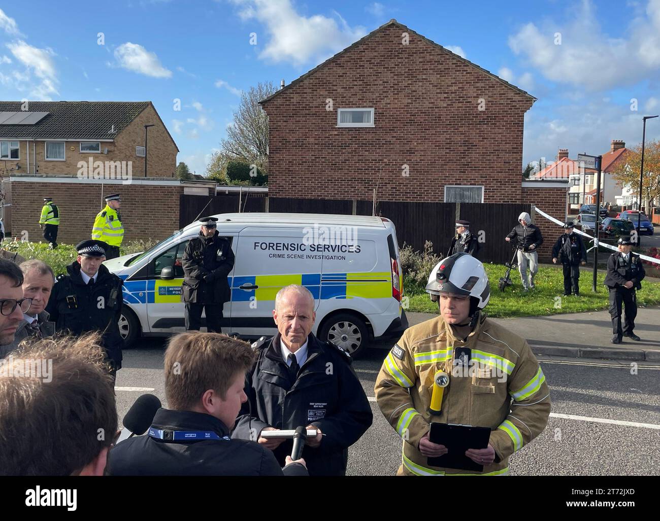 Police at the scene where five fire engines hi-res stock photography ...