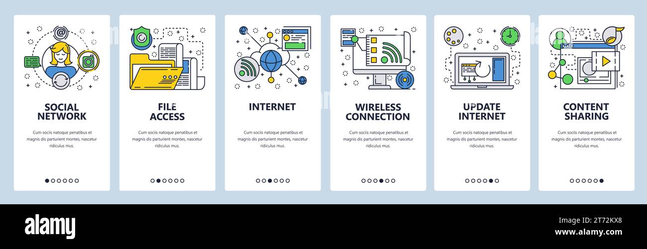 Web site onboarding screens. Internet and global network services ...