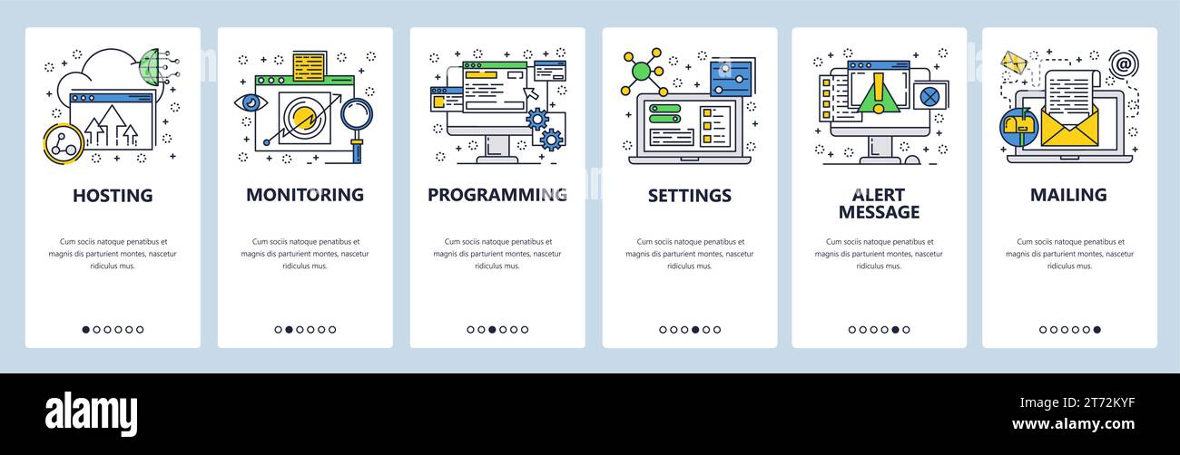 Web site onboarding screens. Computer and internet services, coding. Menu vector banner template ...