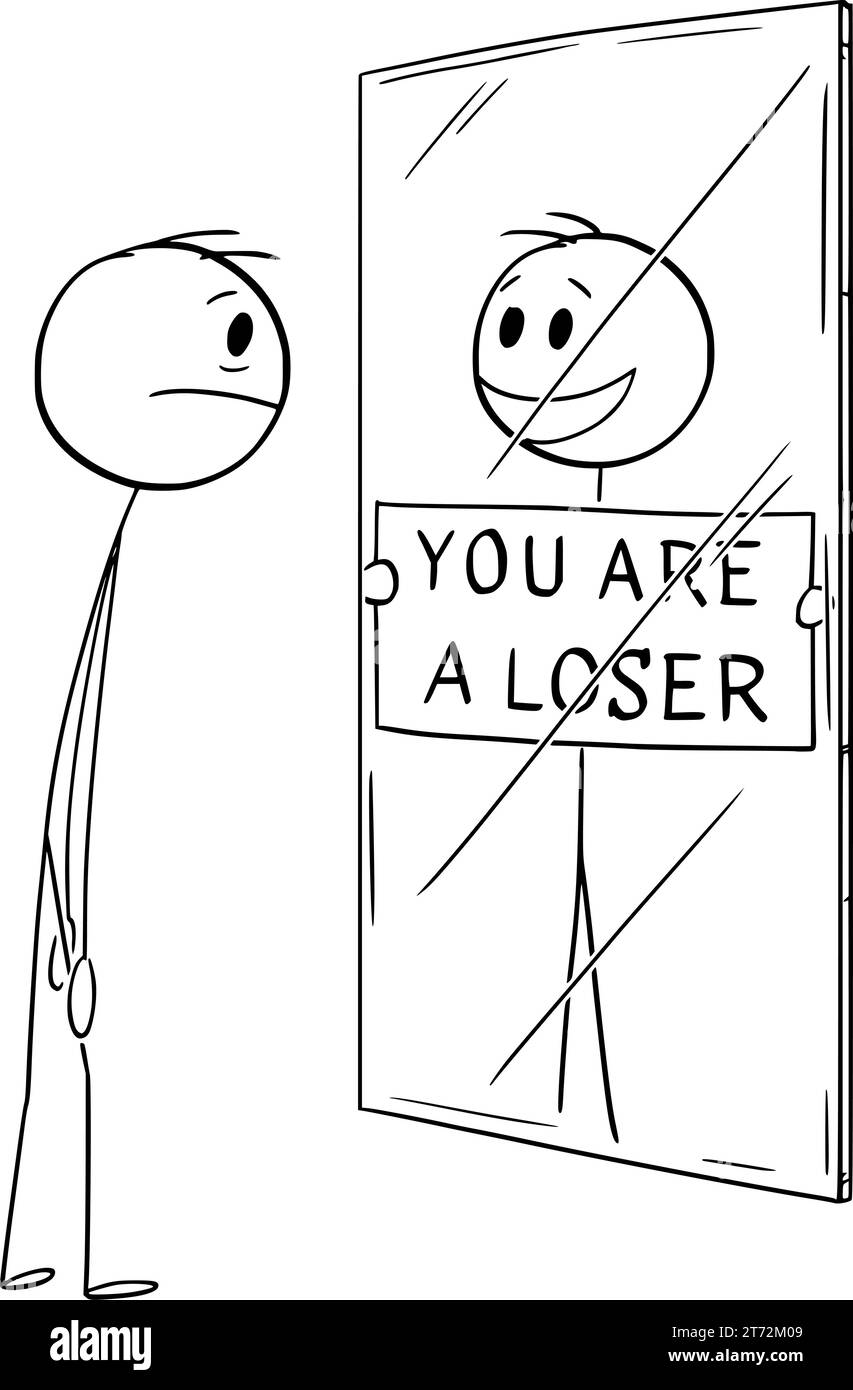 Frustrates Person Watching Yourself in Mirror, Vector Cartoon Stick ...