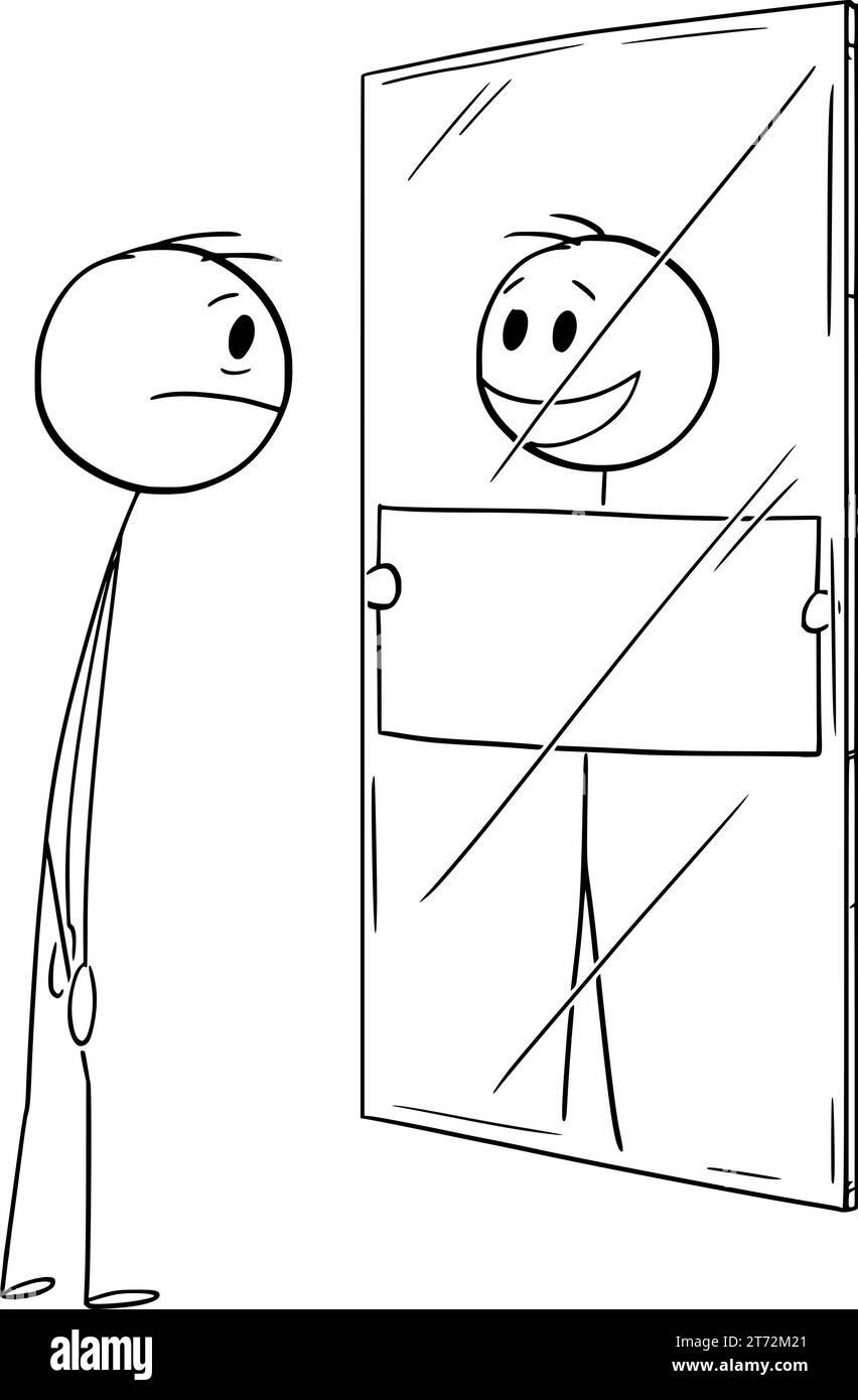 Frustrates Person Watching Yourself in Mirror, Vector Cartoon Stick ...