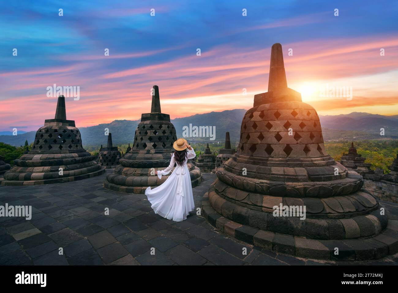 Tourist visiting in ancient largest Buddhist Borobudur Temple at ...