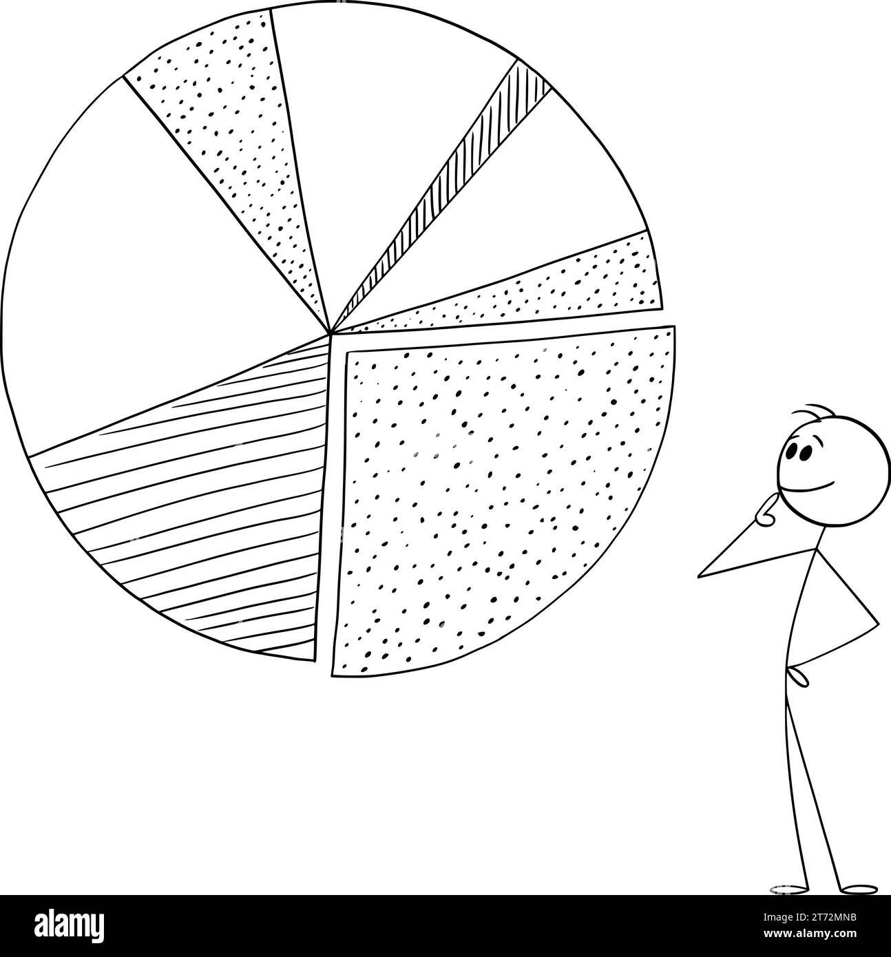 Businessman and Pie Chart, Vector Cartoon Stick Figure Illustration ...