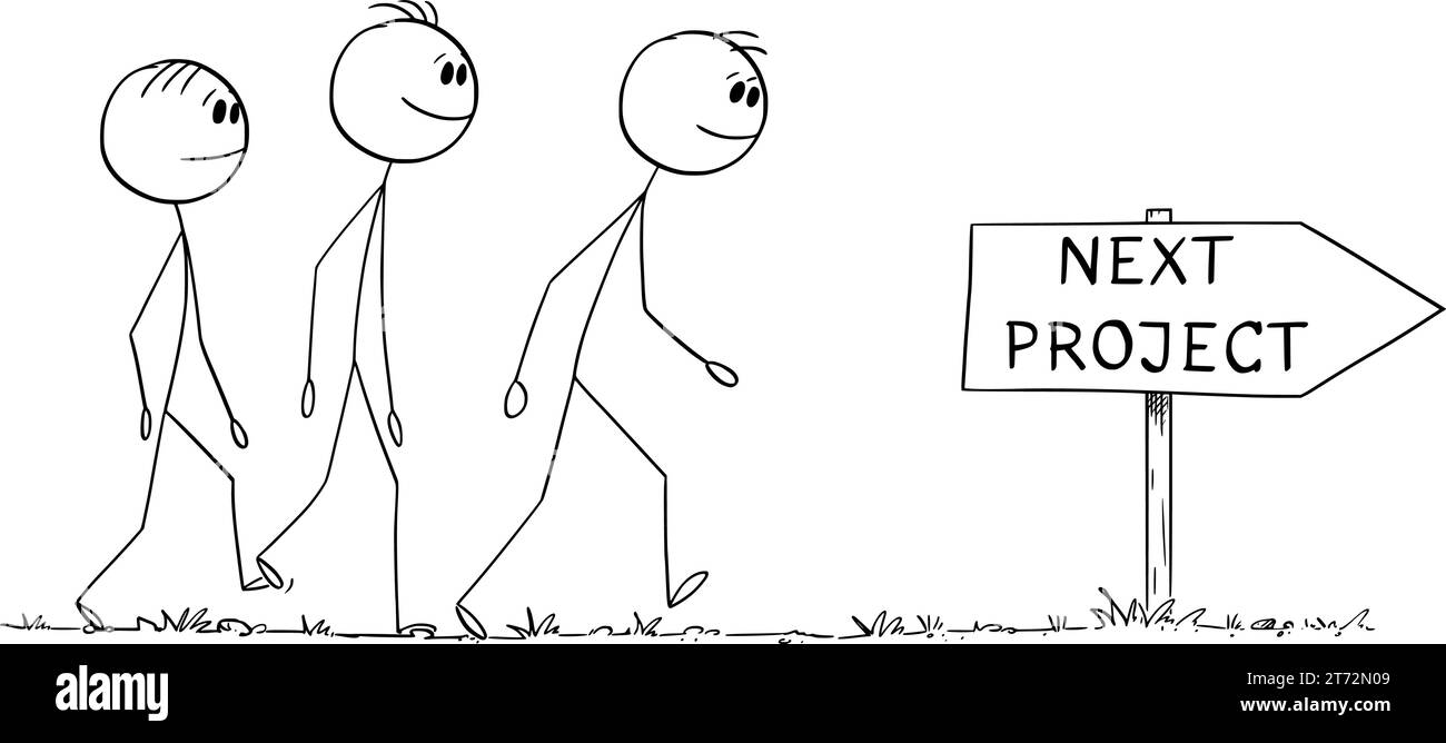 Business Team and Next Project, Vector Cartoon Stick Figure ...