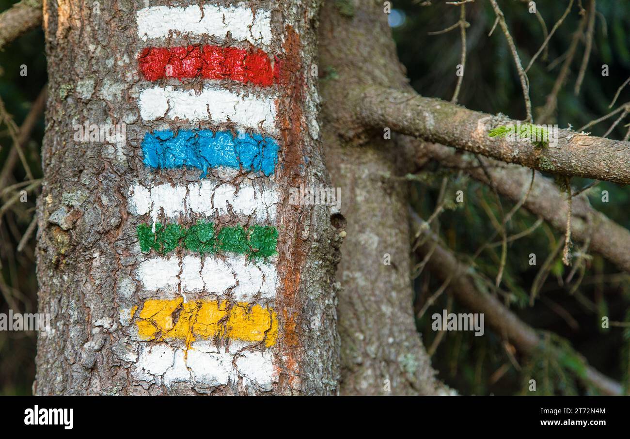 red yellow green and blue tourists signs symbols is used in Czech ...