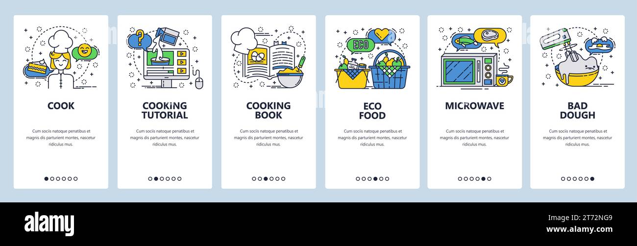 Web site onboarding screens. Cooking book and online recipe, organic ...