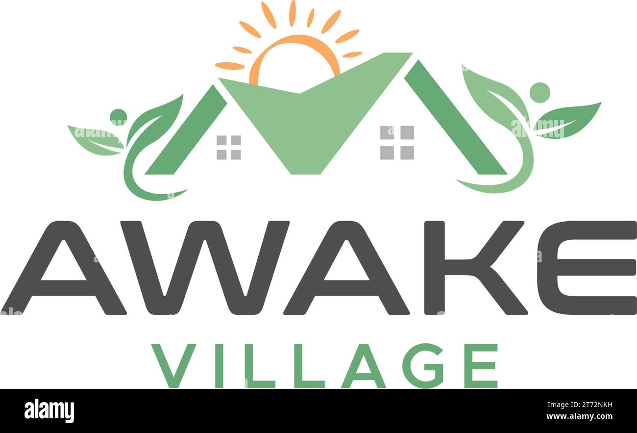 Modern AWAKE VILLAGE Building Plants logo design Stock Vector Image ...