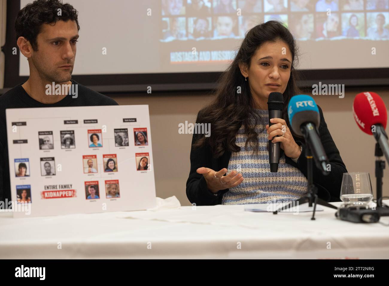 Tal Yeshurun and Maya Lumbroso during a press conference for families ...