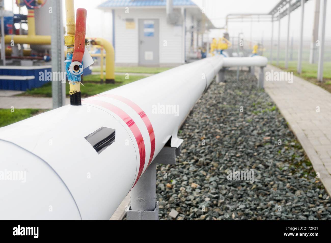 Transportation of natural gas through gas pipelines. View of pipe at ...