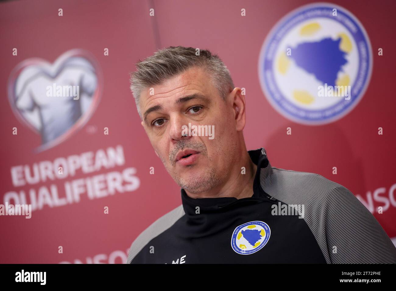Head Coach of Bosnian national football team Savo Milosevic speaks on a press conference in ...