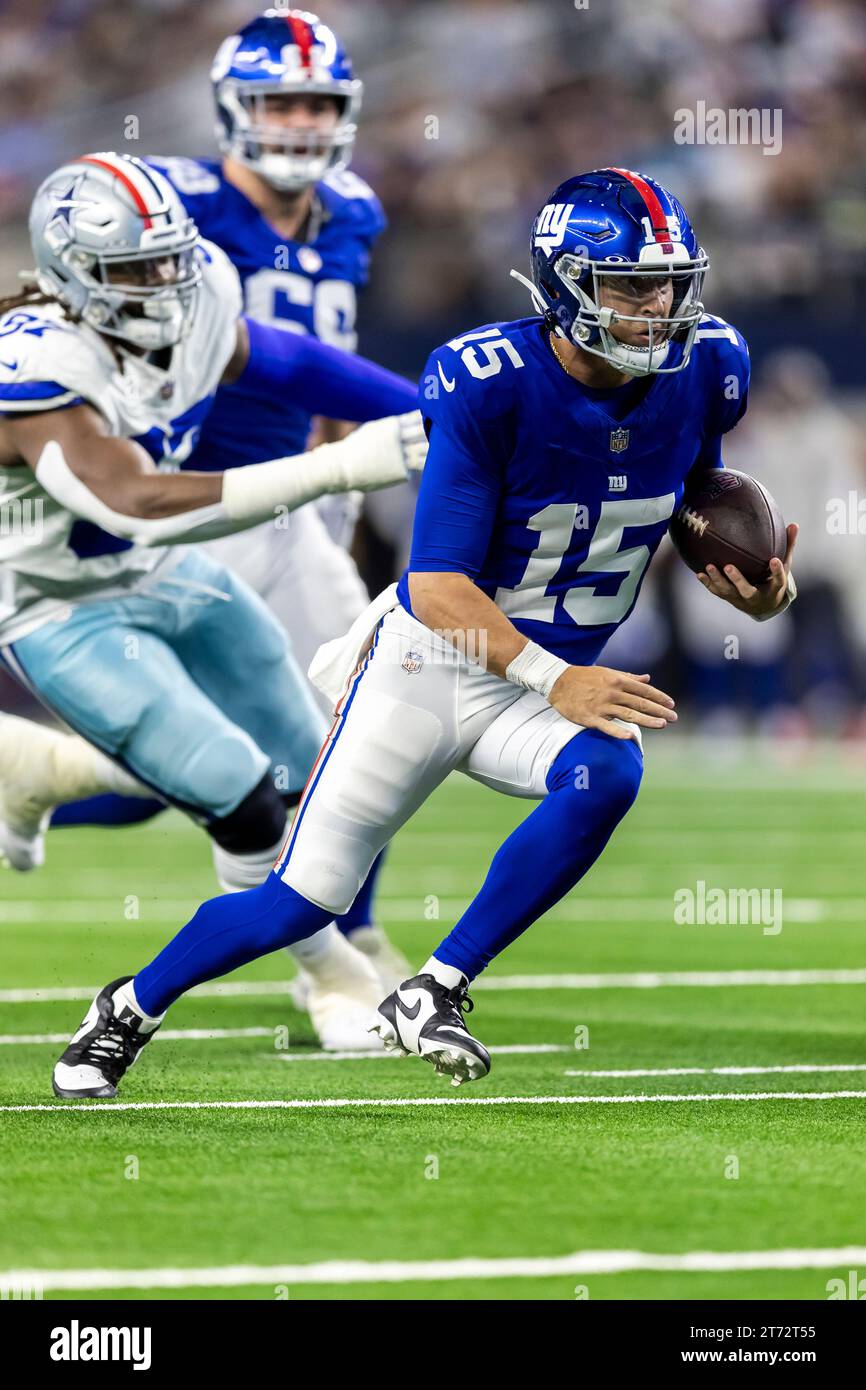 New York Giants quarterback Tommy DeVito (15) is seen during the first half of an NFL football ...
