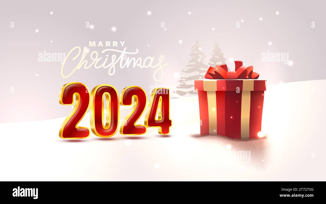 Marry Christmas 2024, happy new year, golden numbers 3d, a gift on the ...