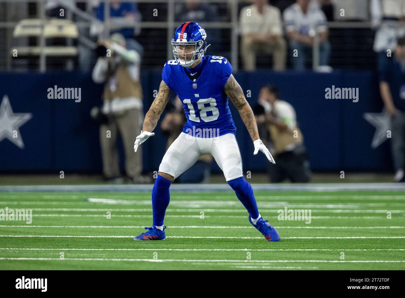 New York Giants wide receiver Isaiah Hodgins (18) is seen during the ...