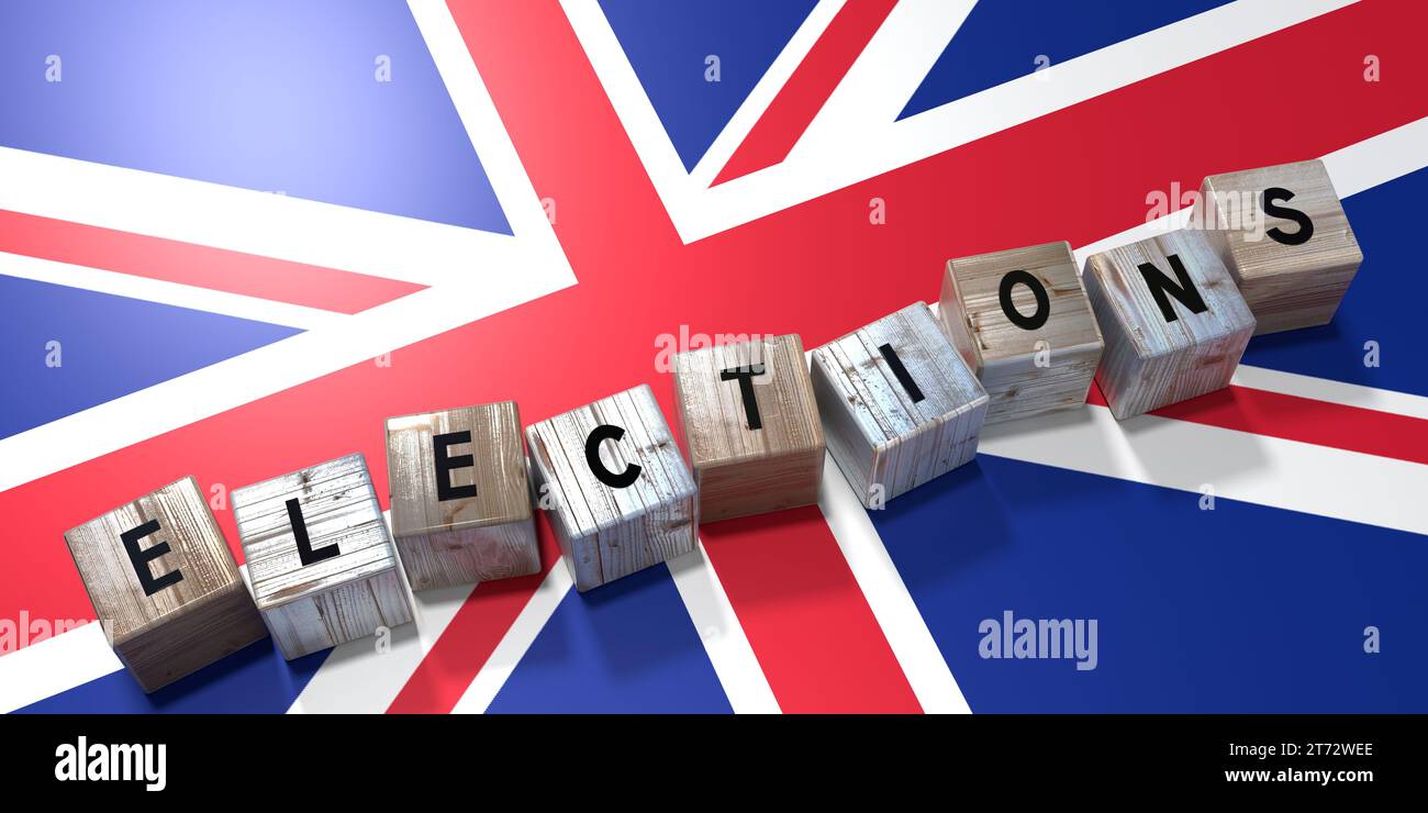 United Kingdom - elections concept - wooden blocks and country flag ...