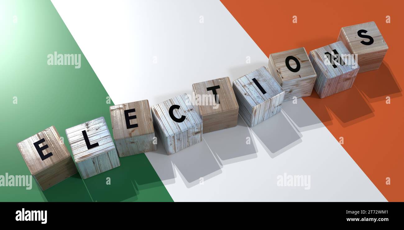Ireland - elections concept - wooden blocks and country flag - 3D ...