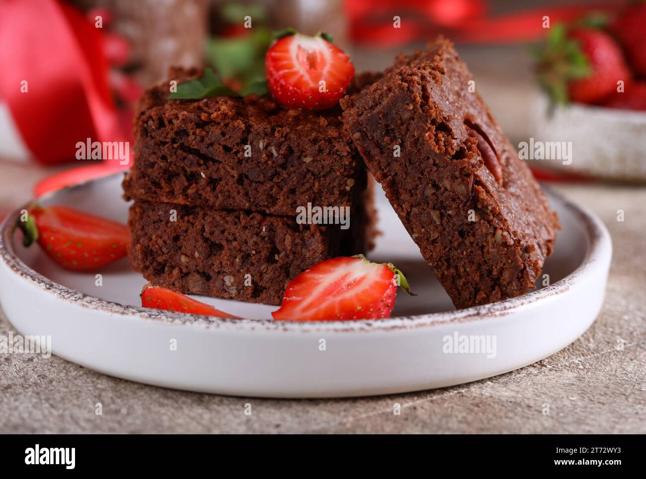 super chocolate brownie with nuts Stock Photo - Alamy