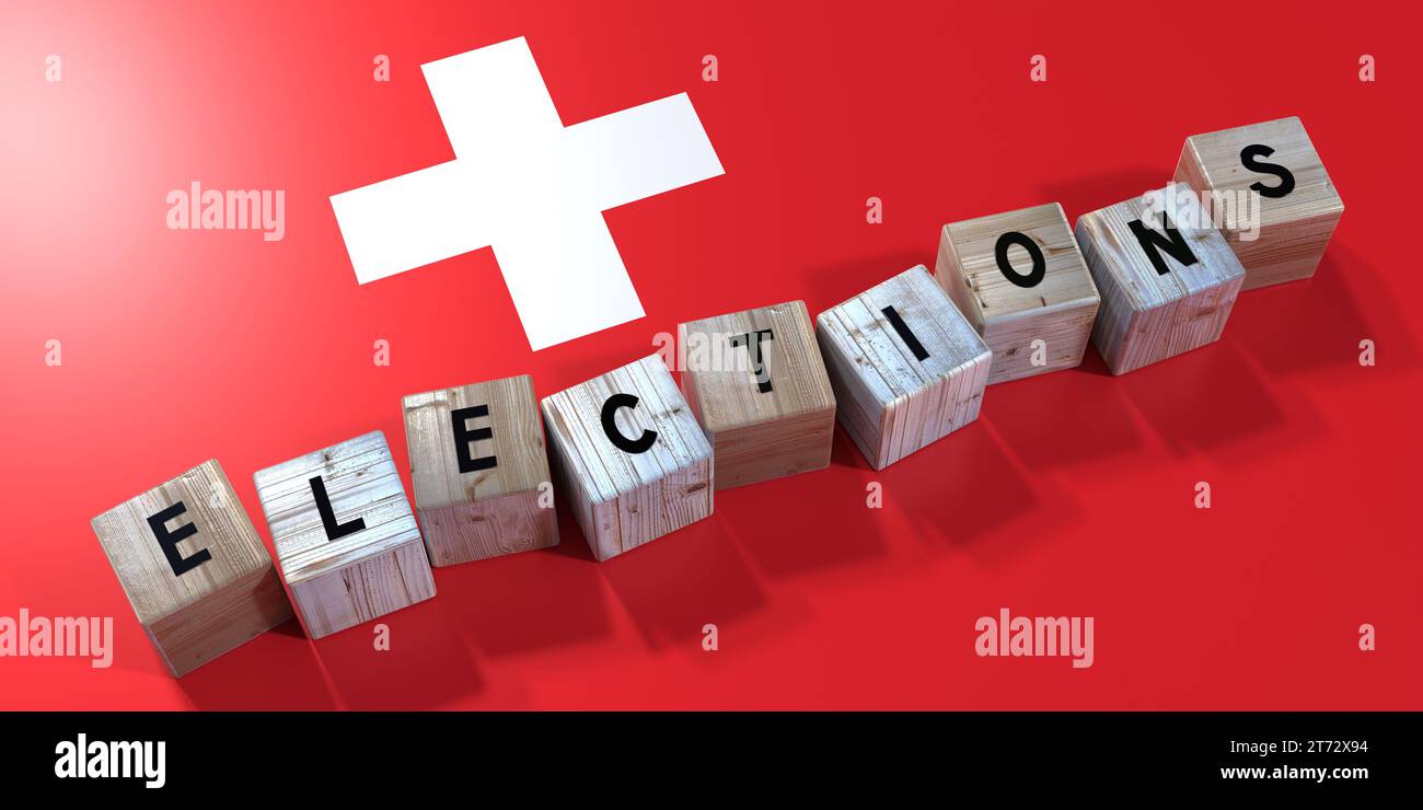 Switzerland - elections concept - wooden blocks and country flag - 3D ...