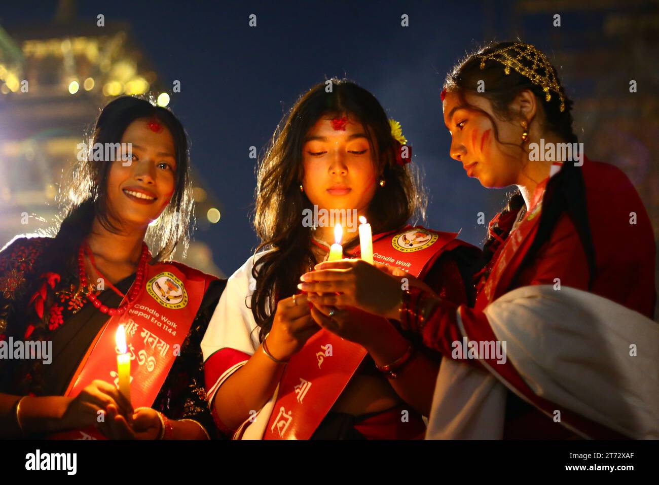On November 13, 2023, in Lalitpur, Nepal. Women from the Newar ...