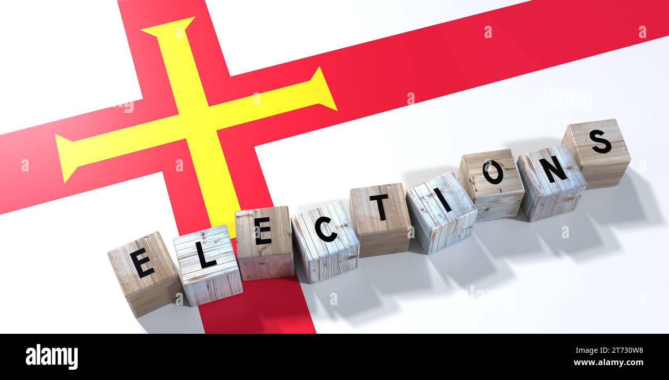 Guernsey - elections concept - wooden blocks and country flag - 3D ...
