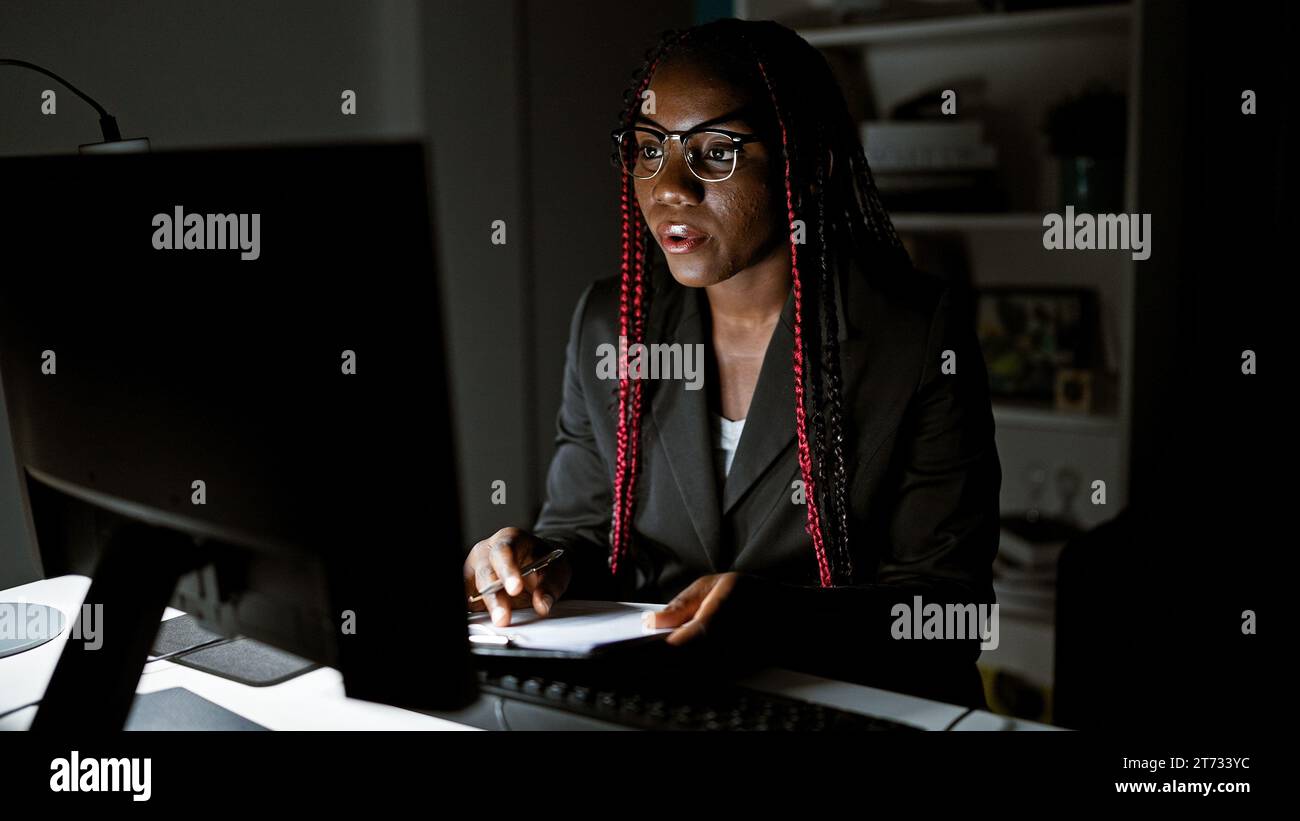 Working night magic, african american business woman rocks it at the ...