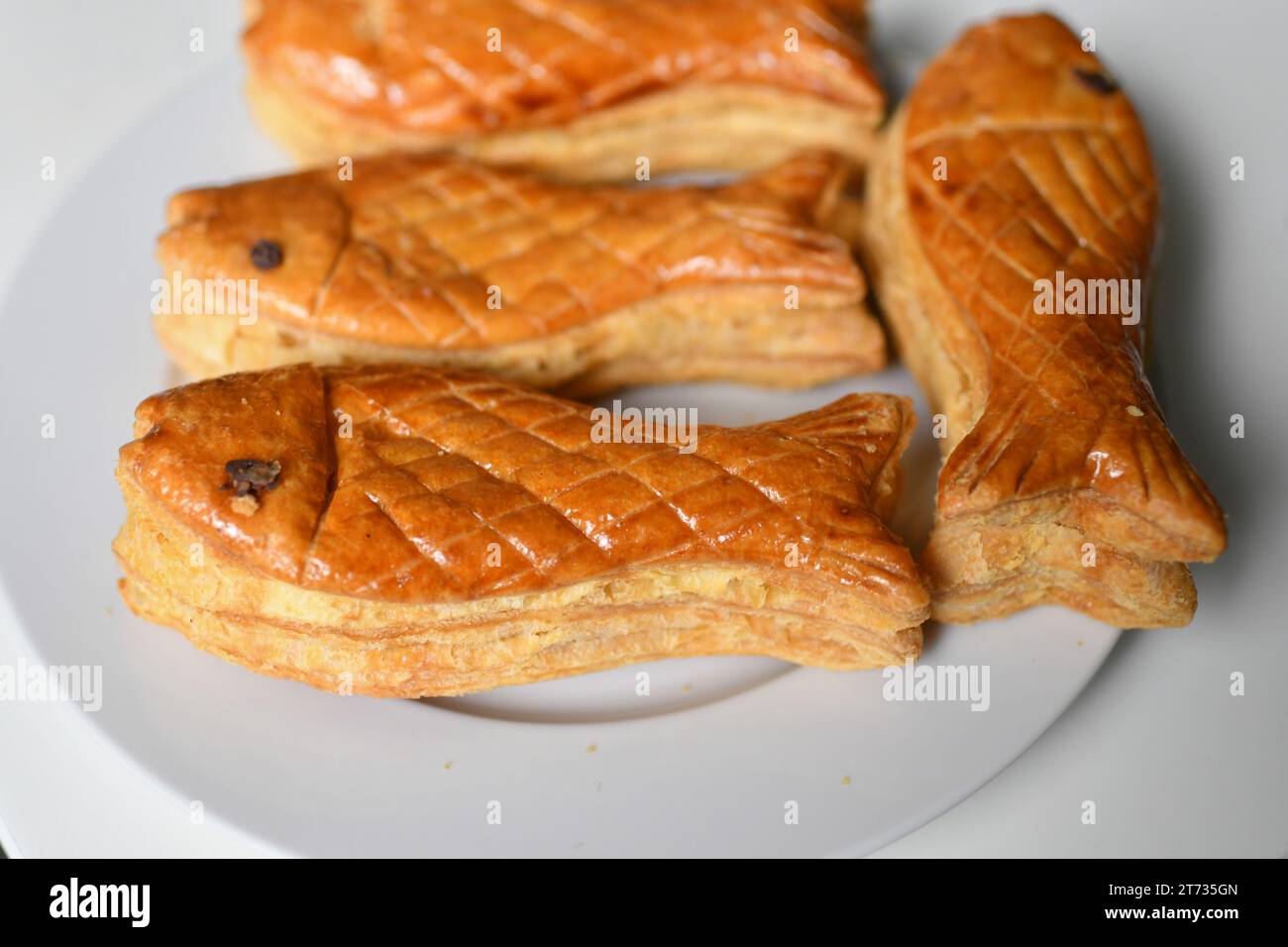 Fish from puff pastry in the store on April Fool's Day Stock Photo - Alamy
