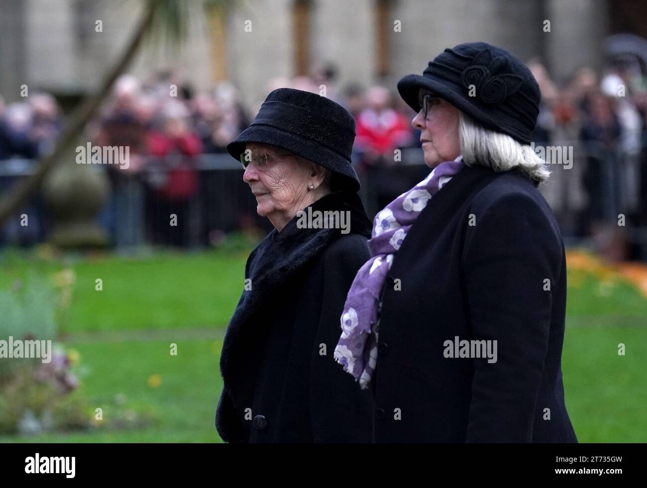 Norma Ball (left), wife of Sir Bobby Charlton, arrives ahead of the ...