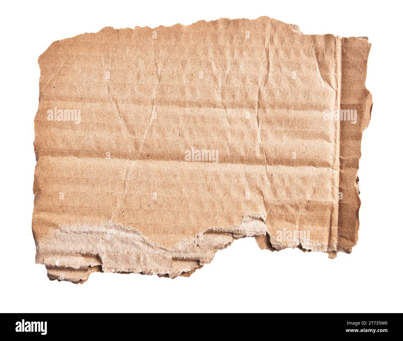 One ripped piece of cardboard material over isolated white background ...