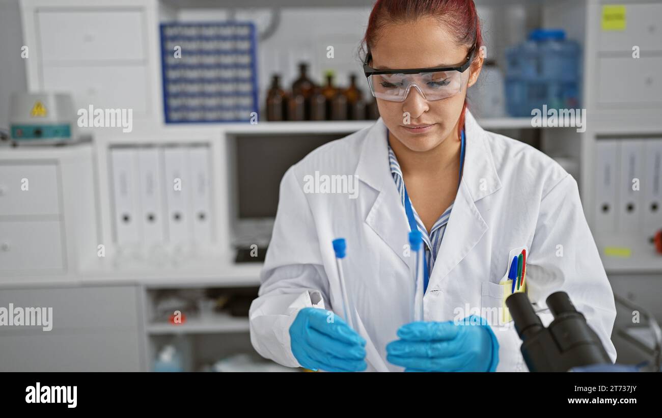 Captivating Portrait Young Beautiful Redhead Scientist Engrossed In Meticulous Lab Work