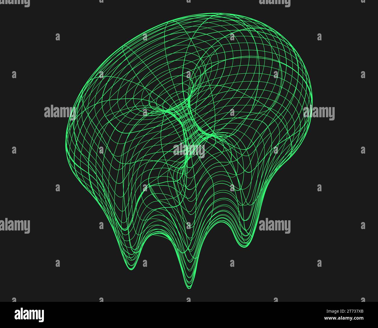 Cyber distorted shape, retro punk design element. Wireframe wave ...