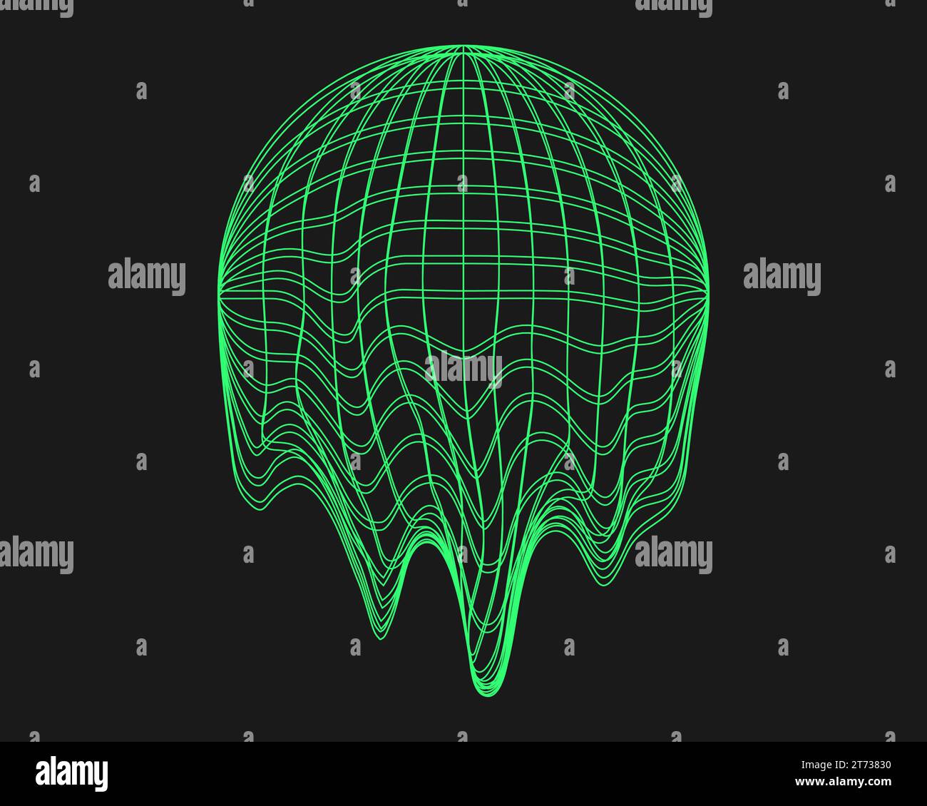 Cyber distorted shape, retro punk design element. Wireframe wave ...