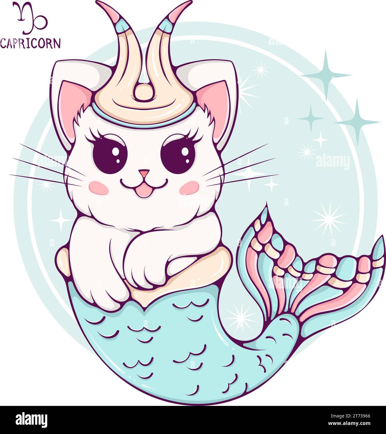 Capricorn cute cartoon zodiac cat color Stock Vector Image & Art - Alamy