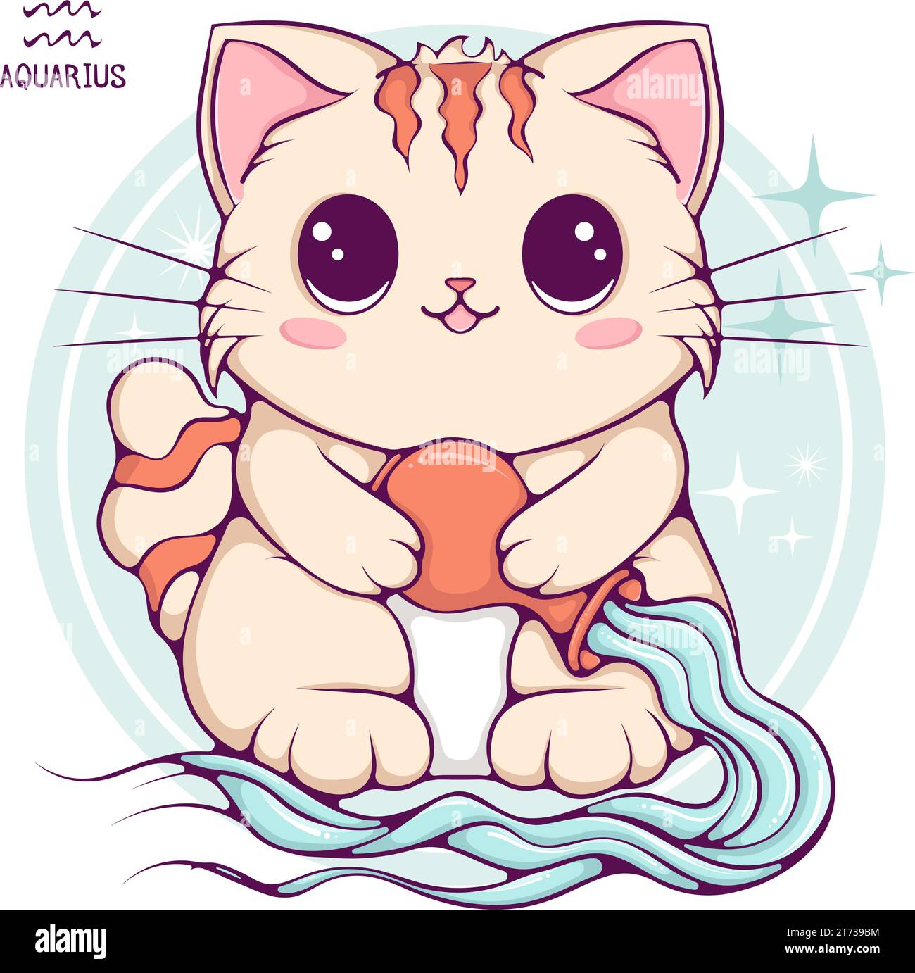 Aquarius cute cartoon zodiac cat color Stock Vector Image & Art - Alamy