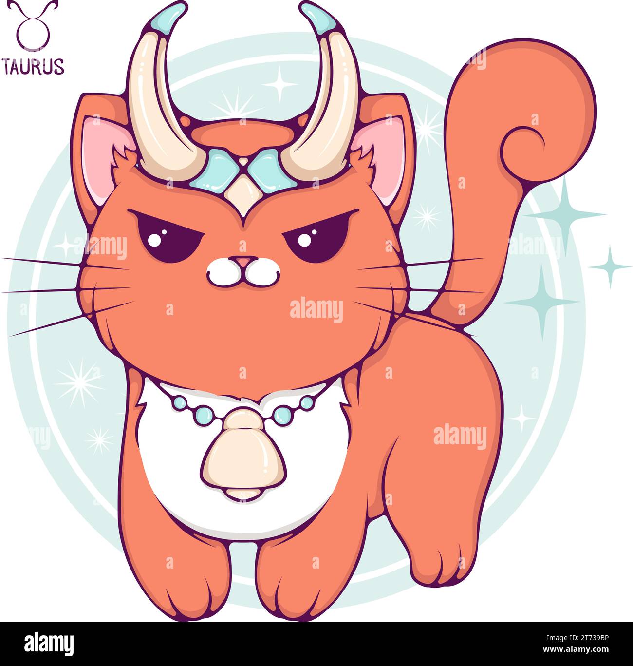 Taurus cute cartoon zodiac cat color Stock Vector Image & Art - Alamy
