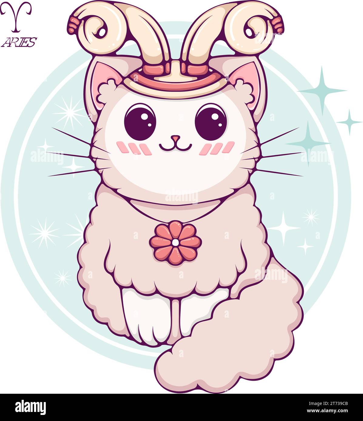 Aries cute cartoon zodiac cat color Stock Vector Image & Art - Alamy